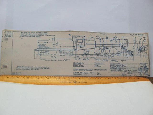 BALTIMORE & OHIO Railroad Orig Blueprint Class P-1Ba 4-6-2 Locomotives ...