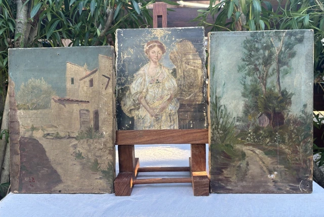 3 TABLEAUX ANCIENS Huile sur toile/peinture/portrait/antique EUR 51,00 ...