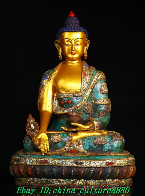 16 &VIEUX BRONZE tibétain serti d'or turquoise Menla Medicine EUR 3.348,00 - PicClick FR