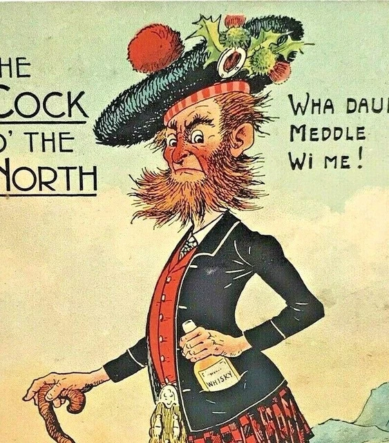 EDWARDIAN COMIC SCOTTISH Postcard Cock North Old Man Whiskey National ...
