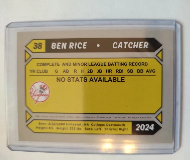 2024 BEN RICE Future Stars Rookie Card New York Yankees. Carta in mano ...