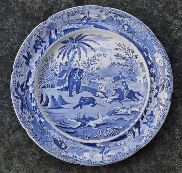 GOOD REGENCY CLEWS Death of the Bear Pearlware Plate Indian Sporting ...