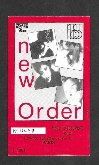 RARE / TICKET Billet De Concert - New Order : Live A Paris ( France ...