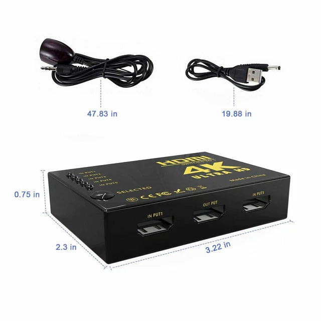 HDMI SWITCH 4K Splitter 5 Port Selector Switcher Hub Ir Remote Hdtv 5 ...