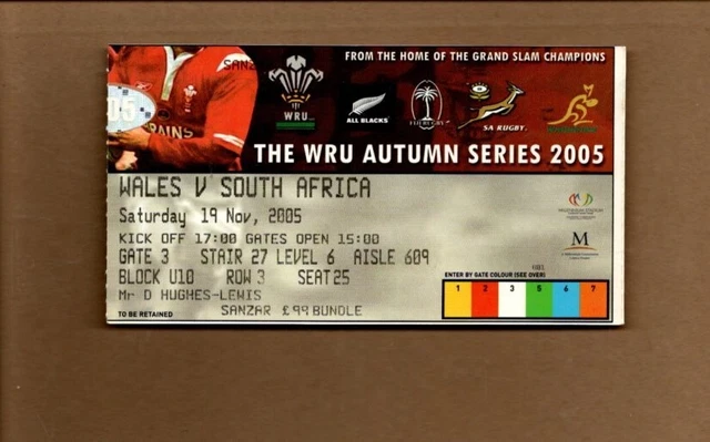 USED RUGBY UNION Ticket - Wales v South Africa 19.11.2005 £4.36 ...