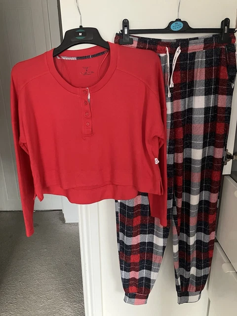 PRIMARK RED PYJAMAS set cropped top + checkered bottoms size S fits UK ...