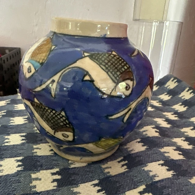 ANTIQUE PERSIAN QAJAR Pottery Fish Design 19th Century Vase Islamic ...