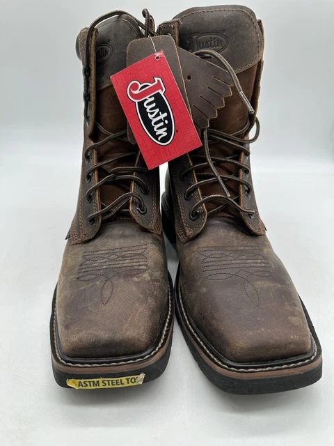 TRIED ON JUSTIN Original Workboots 8" Men's Square Steel Toe Style ...