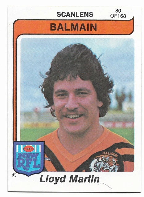 1980 NSW RFL Scanlens (80) Lloyd MARTIN Balmain : Near Mint : $4.60 ...