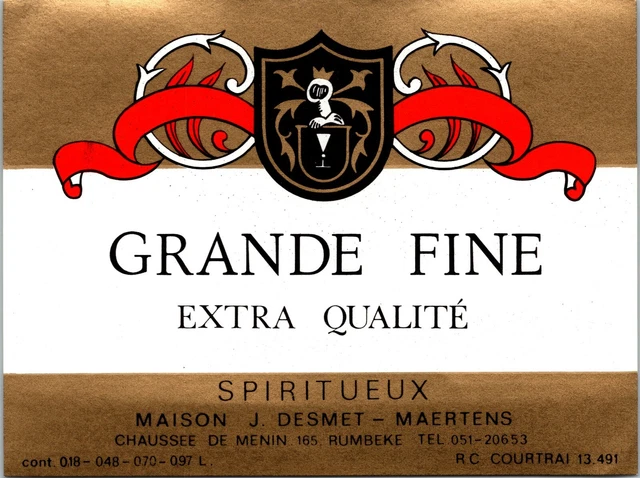 VINTAGE ORIGINAL WINE Label Grande Fine Extra Qualite Belgium 4 3/4" X ...