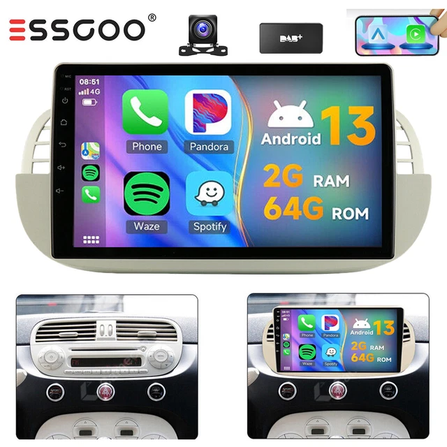 GPS AUTORADIO ANDROID 13 Auto DAB+ Carplay NAV Cam Pour Fiat 500 2007-2015 2+64G EUR 176,46 ...
