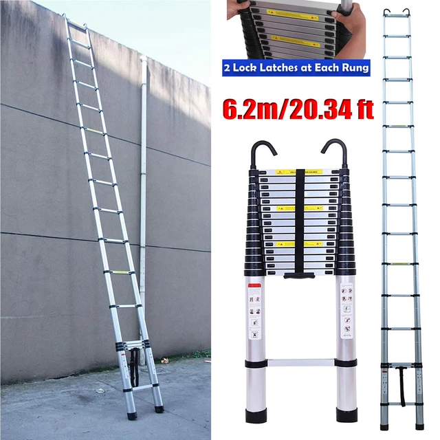 PLIABLE ÉCHELLE ALUMINIUM Télescopique Pliante Escabeau Avec Crochet 6.2M 20FT EUR 144,80 ...