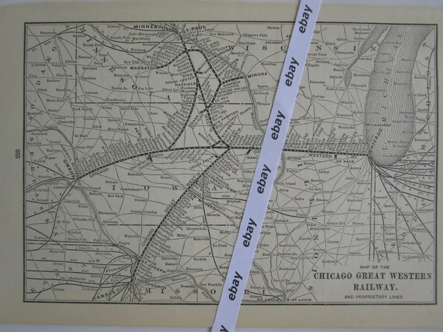 ANTIQUE CGW CHICAGO GREAT WESTERN Railway System Map from 19O4 Poor's ...