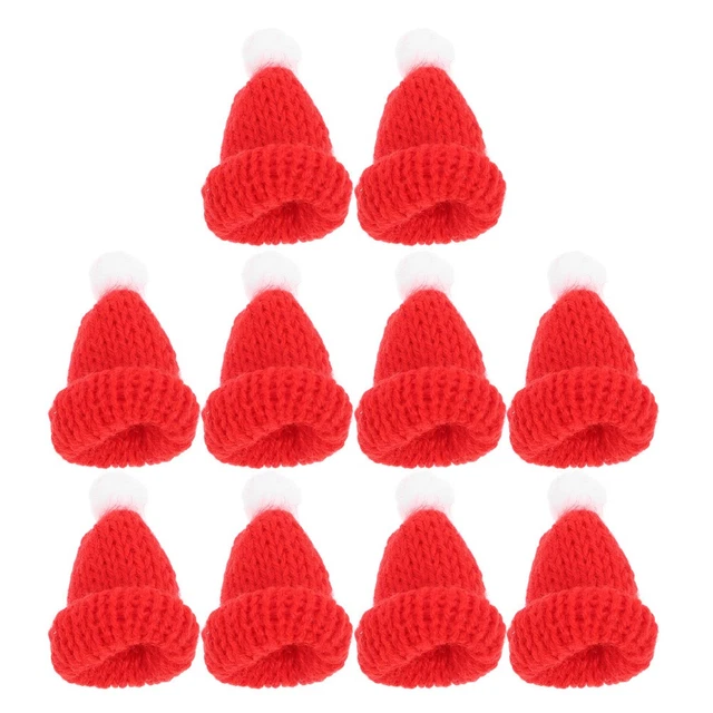 10 PCS CHRISTMAS Hat Accessories Man Bottle Tops Miniature Knit Santa ...