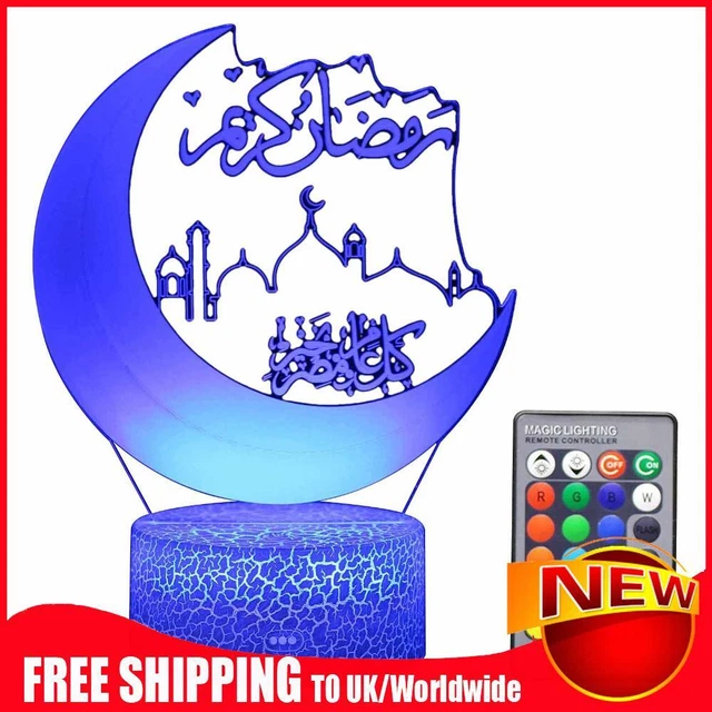 3D RAMADAN LIGHTS Touch Remote LED Muslim Mubarak Table Night Lights (2 ...