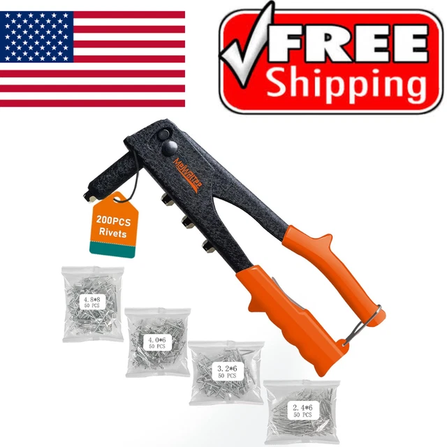HEAVY HAND RIVETER Rivet Gun Professional Pop Rivet Gun Kit with 200pcs ...