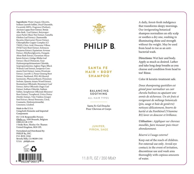 PHILIP B. SANTA fe hair + body shampoo $67.81 - PicClick CA