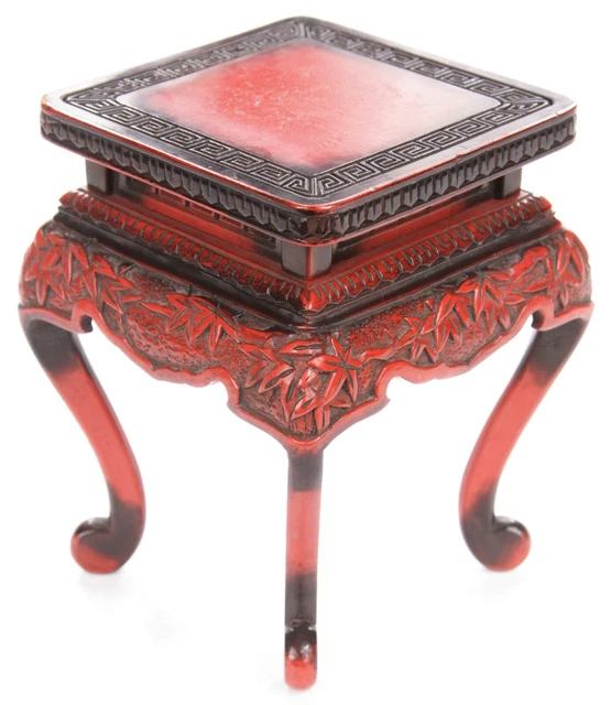 ANTIQUE JAPANESE MEIJI Taisho Carved Wooden Red Lacquer Table Stand ...