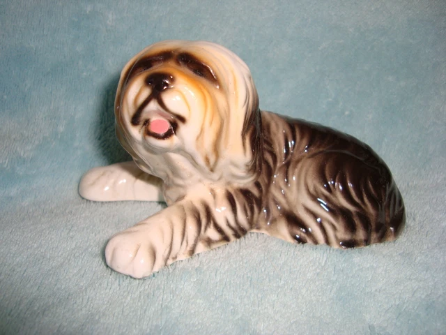 BONE CHINA TAIWAN Sheep Dog Figure laying position 3.5" long x 2" tall ...