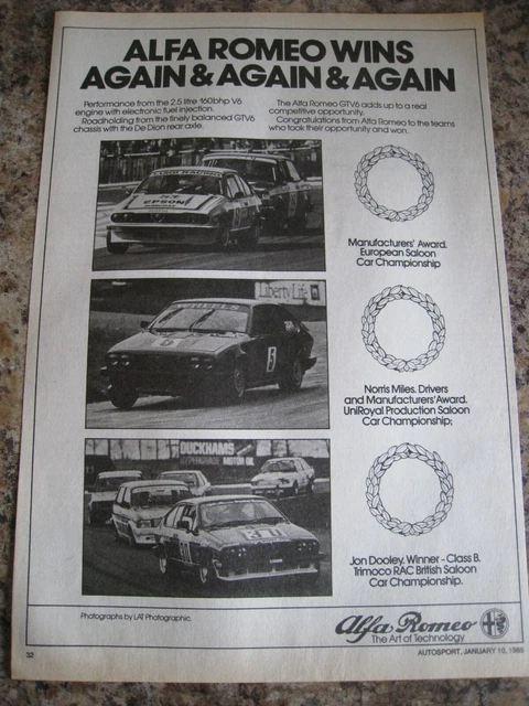 ALFA ROMEO WINS Again Gtv6 Art Of Technology Cars 1985 Advert A4 File K ...