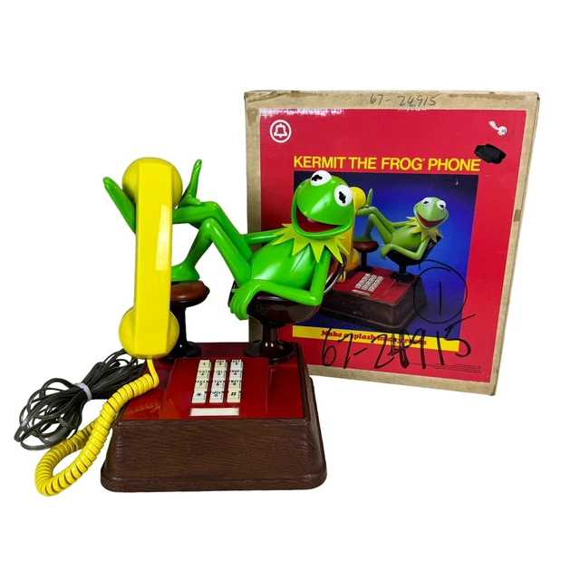 VINTAGE KERMIT THE Frog Push Button Phone Jim Henson Muppets 1983 ...