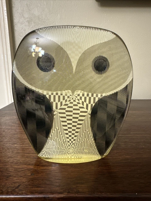VINTAGE ABRAHAM PALATNIK Op Art Lucite Owl Mid-Century Modern Brazil ...