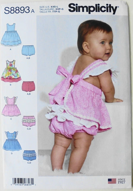 SIMPLICITY 8893 GIRLS Infant Baby Pinafore Panties Sewing Pattern Sz ...