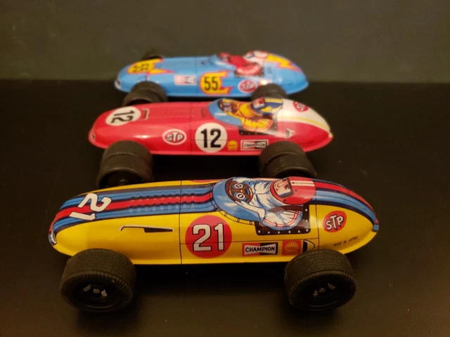 VINTAGE TIN Lithographed Embossed Indy Race Car Set Japan Stp Shell ...