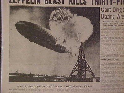 VINTAGE NEWSPAPER HEADLINE ~German Zeppelin Hindenburg Explodes ...