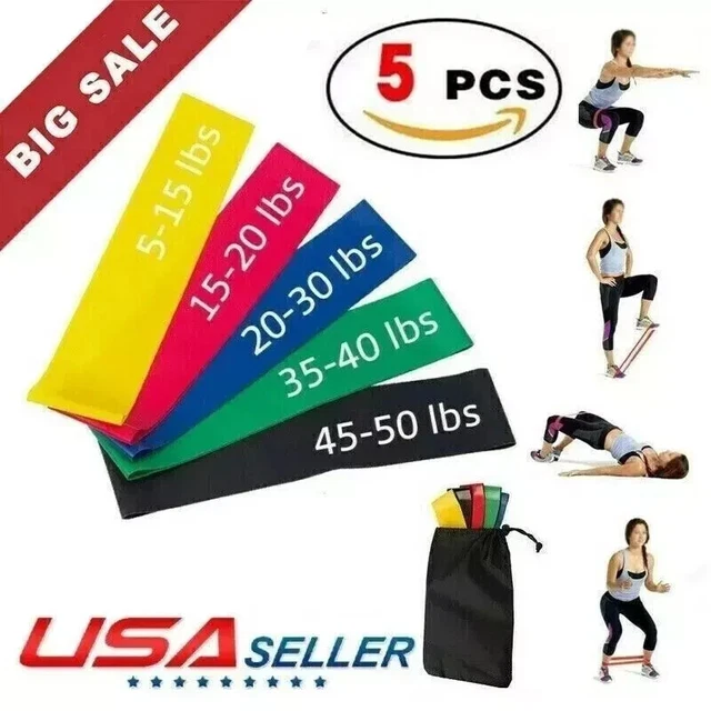 SET OF 5 Resistance Bands Workout Loop Exercise CrossFit Fitness Yoga ...