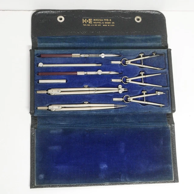 KEUFFEL ESSER MINUSA W795-8 Complete Drafting Compass Set in Leather ...