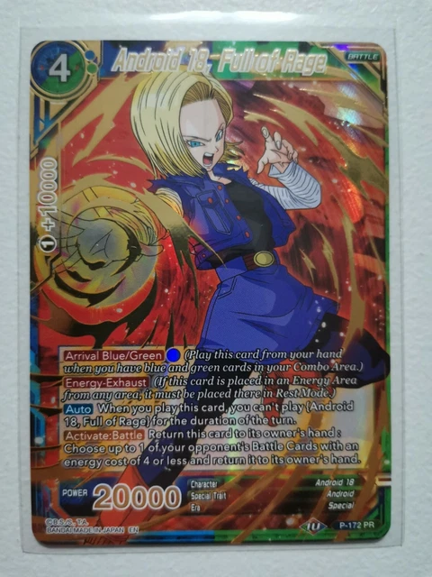 DRAGONBALL SUPER ANDROID 18, FULL OF RAGE Card Game Holo P-172 PR EUR 2 ...