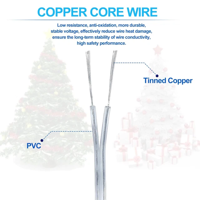 10 METER 28AWG Electrical Wire Clear 2 Core Flat Wire PVC Mains Power ...