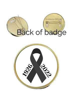 THE QUEEN’S FUNERAL Black Mourning Ribbon, 27mm Metal Lapel Domed Pin ...