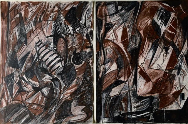 ORIGINAL SIGNED MARK Flake Cubist Diptych Drawing 2 Drawings 18x24 Each ...