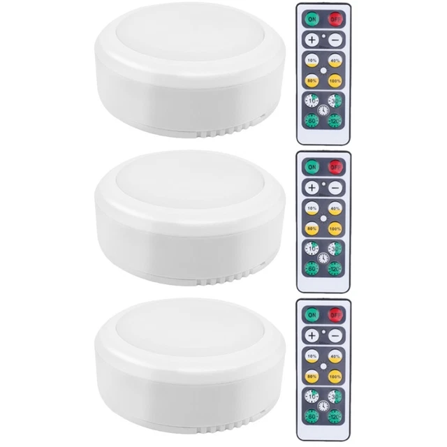 3 PACK LED Puck Light Wireless Lights with Remote Night Lamp Push ...