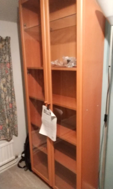 IKEA BILLY BOOKCASE beech with 2 glass doors and lights £11.50 ...