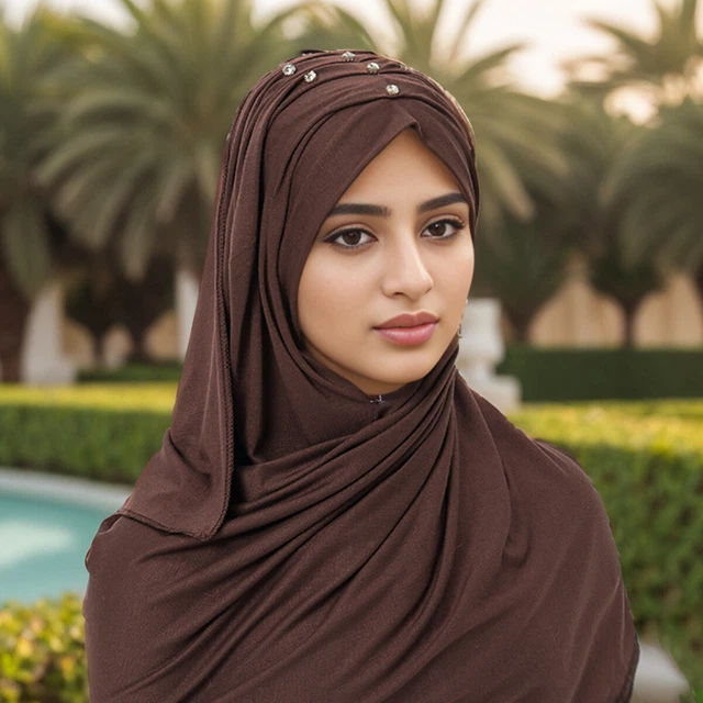 Women Turban Instant Jersey Hijab Muslim Diamonds Modal Scarf Islamic