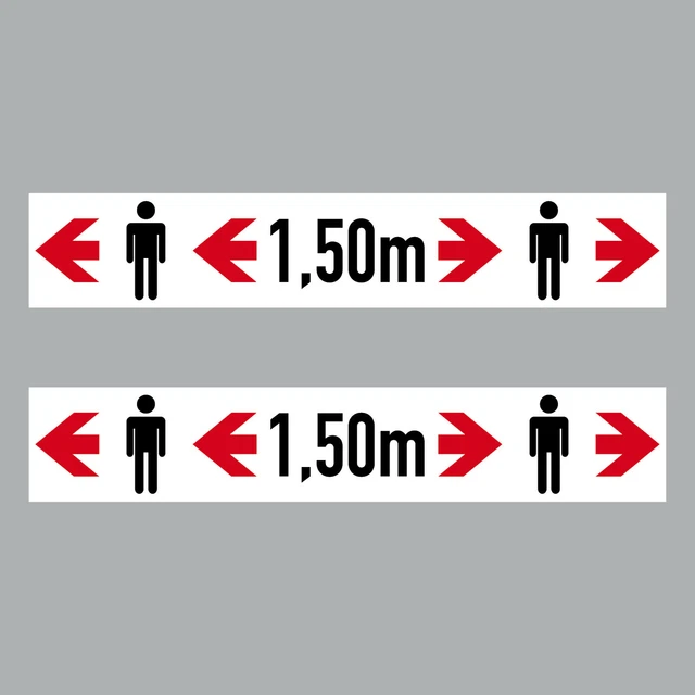2 AUTOCOLLANT 20CM Sticker Plaît 1,5m Corona Distance Garder Indication ...