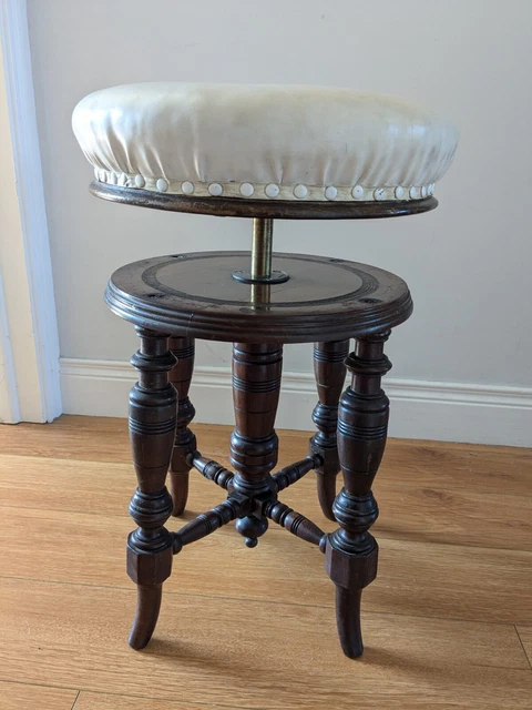ANTIQUE VICTORIAN REVOLVING adjustable piano stool mahogany, brass ...