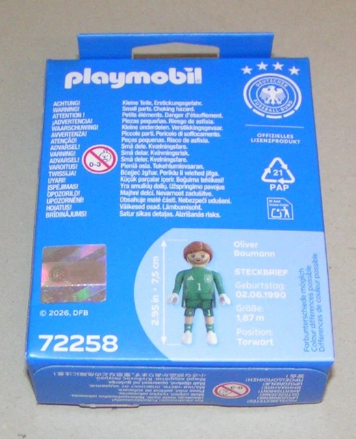 PLAYMOBIL® 72258 FIGUR Coupe Du Monde 2026 DFB Gardien Oliver Baumann ...