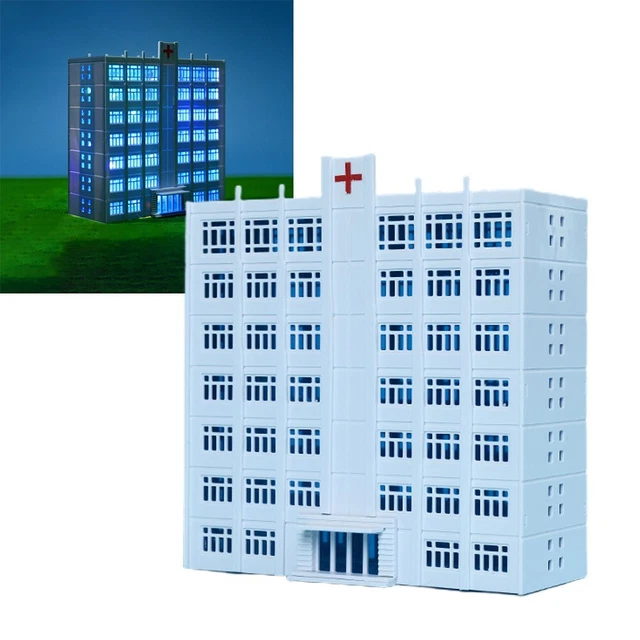BUILDING MODEL HOSPITAL Indoor Outdoor DIY Layout Platform 14.5*6*16cm ...