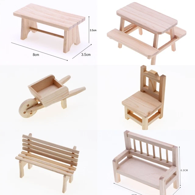 DOLLHOUSE MINI WOODEN Furniture Table Chair Bench Tea Table Small ...