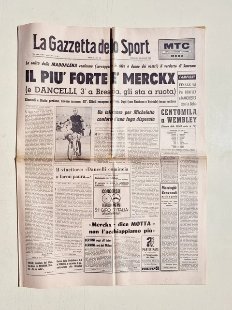 SPORTS JOURNAL MAY 29, 1968 Eddy Merckx - Manchester United-Benfica £20 ...