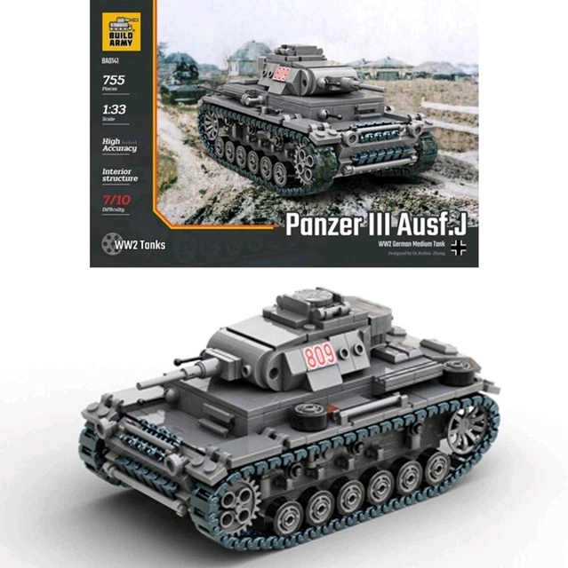 BUILD ARMY PANZER III Ausf.j 1:33 Tank Brick Model 755pcs B0141 Ww2 ...