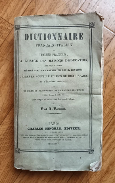 DICTIONNAIRE FRANÇAIS-ITALIEN & Italien-Français 1836 EUR 9,99 ...
