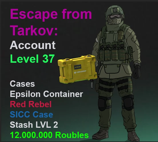 EFT ESCAPE FROM Tarkov - Account Level 38 - 12M Roubles - THICC Case ...
