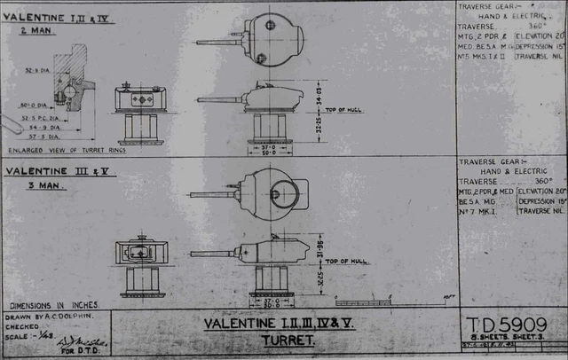 VALENTINE TANK WW2 ARCHIVE DRAWING BLUEPRINTS ORIGINAL Vickers ...
