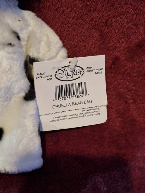 DISNEY STORE CRUELLA Deville 101 Dalmatians Bean Bag 8" Plush Soft Toy ...
