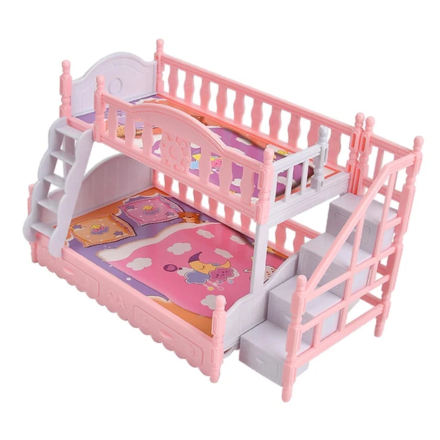 DOLL HOUSE FURNITURE Bunk Beds Toy Miniature Double Bed for Kids Girls ...